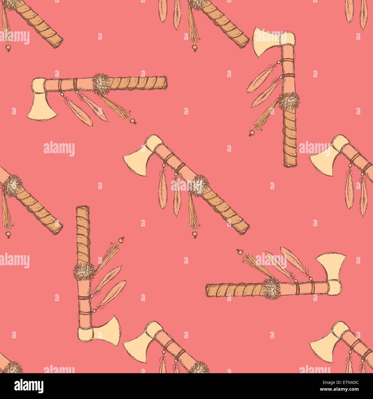 Sketch tomahawk in vintage style, vector vector seamless pattern Stock ...