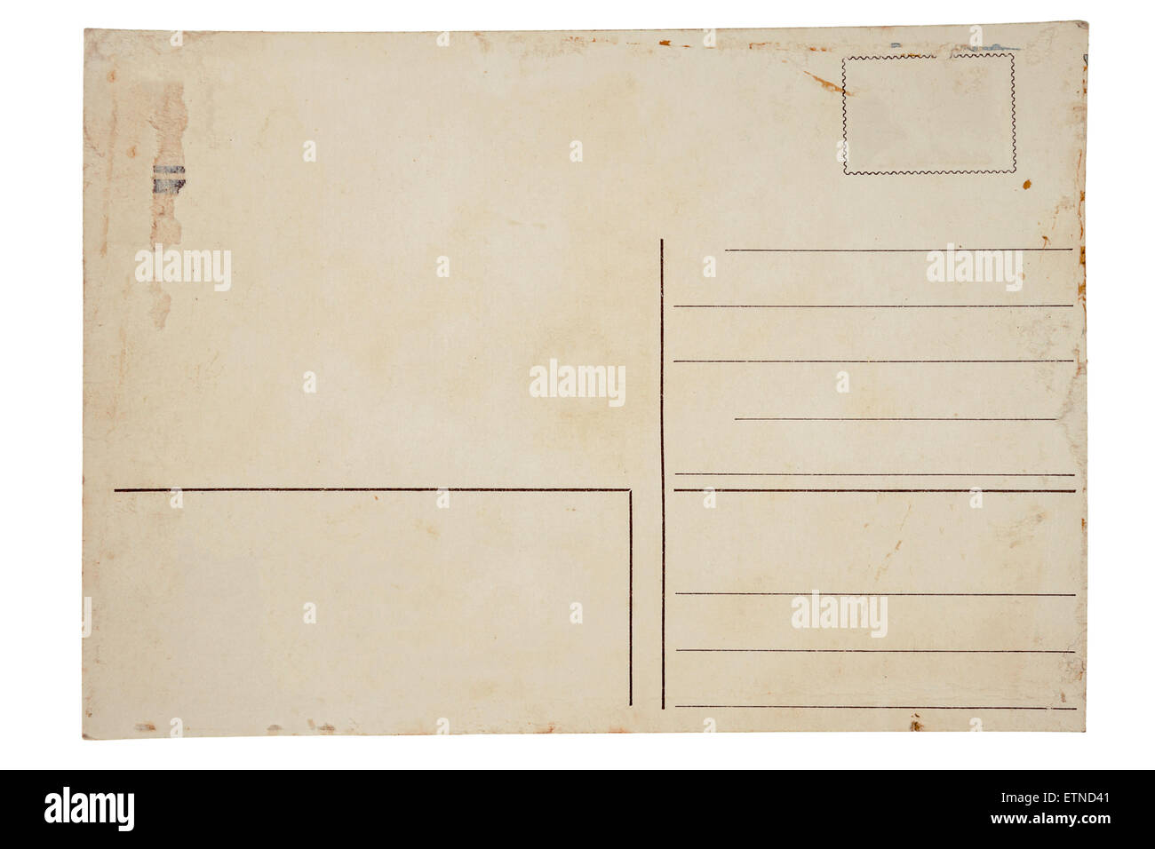 Reverse side of an old postal card isolated on white background Stock ...