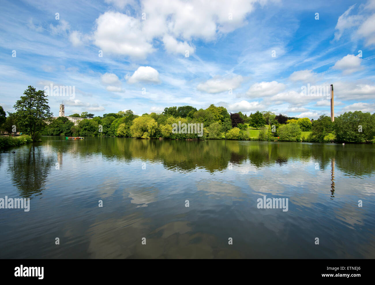 Reflections in the boating lake at Highfields University Park in ...