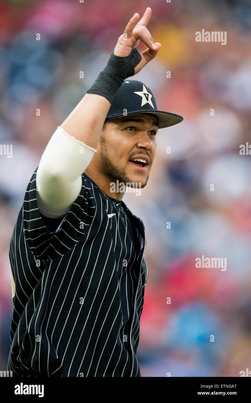 June 14, 2015: Vanderbilt Zander Wiel #43 celebrates in action during ...