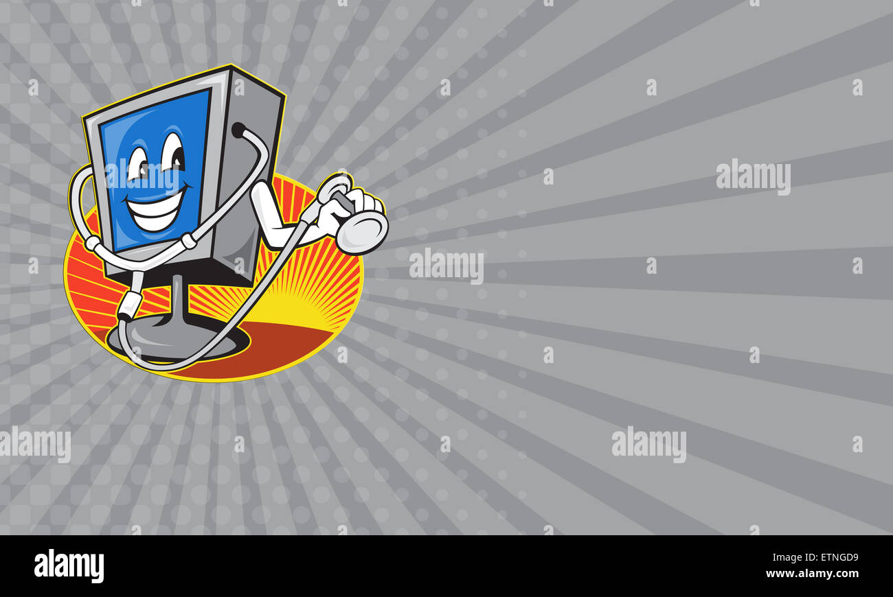 Business card showing illustration of computer tv monitor screen with ...