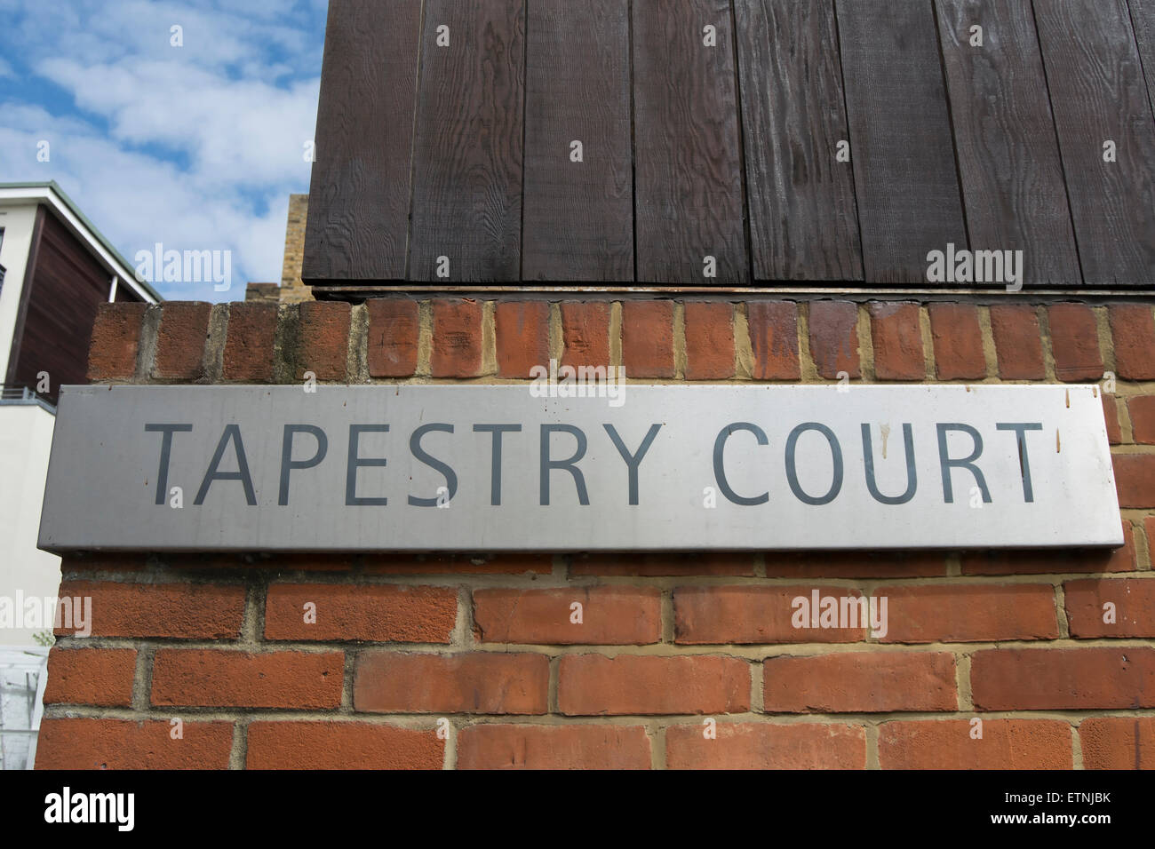 sign for tapestry court, mortlake, london, england, on the site of the ...
