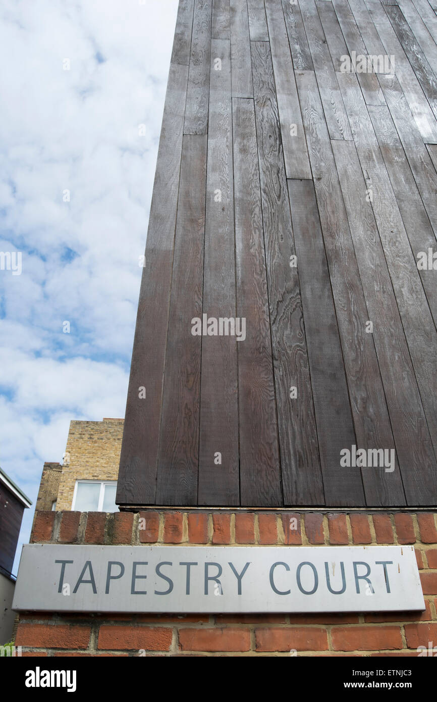 sign for tapestry court, mortlake, london, england, on the site of the ...