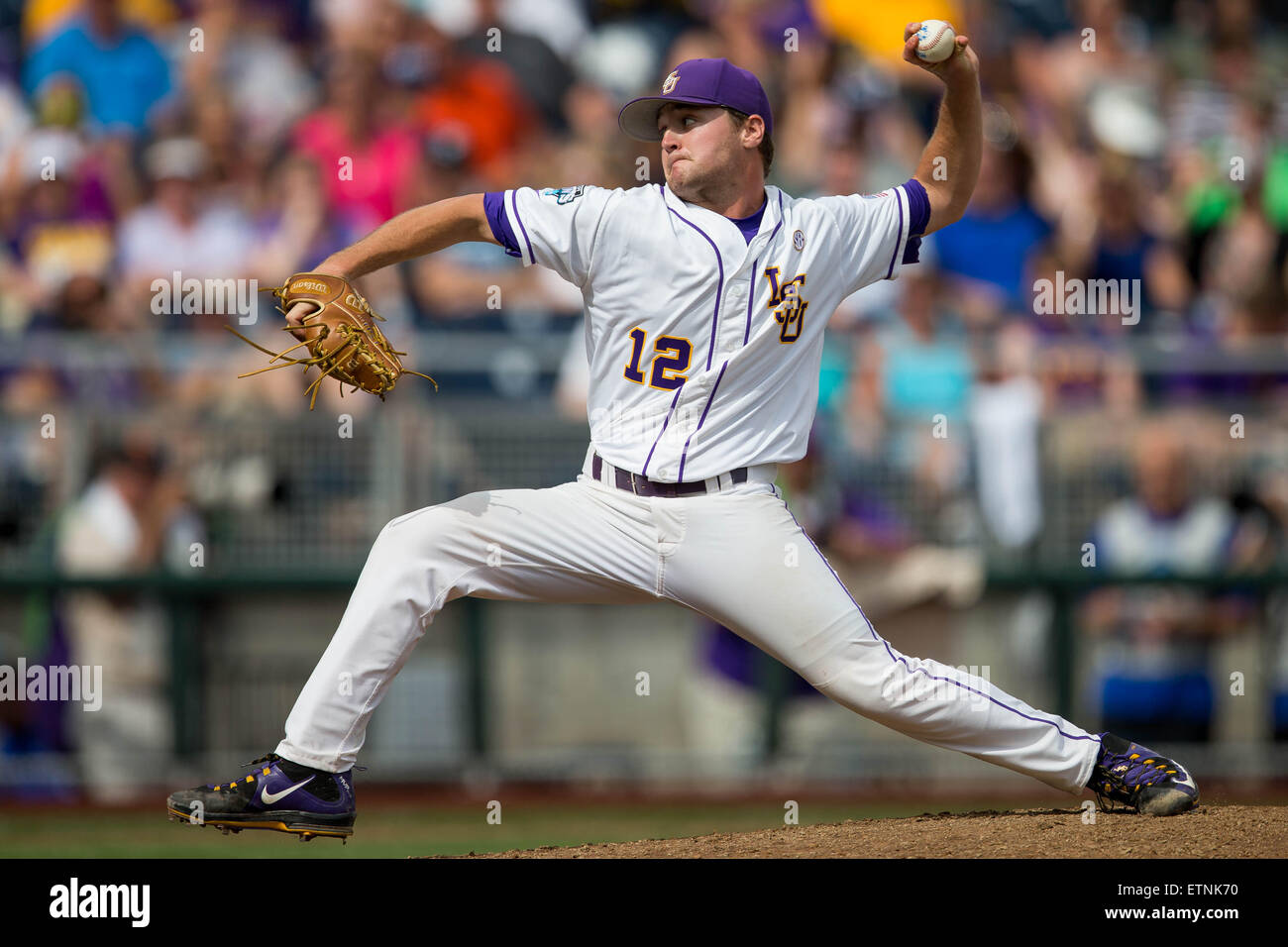 June 14, 2015: LSU pitcher Hunter Devall #12 in action during game 3 of ...