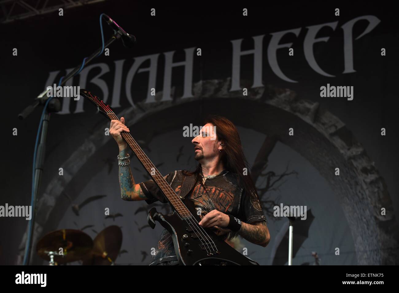 Davey Rimmer of British heavy metal group Uriah Heep performes during ...