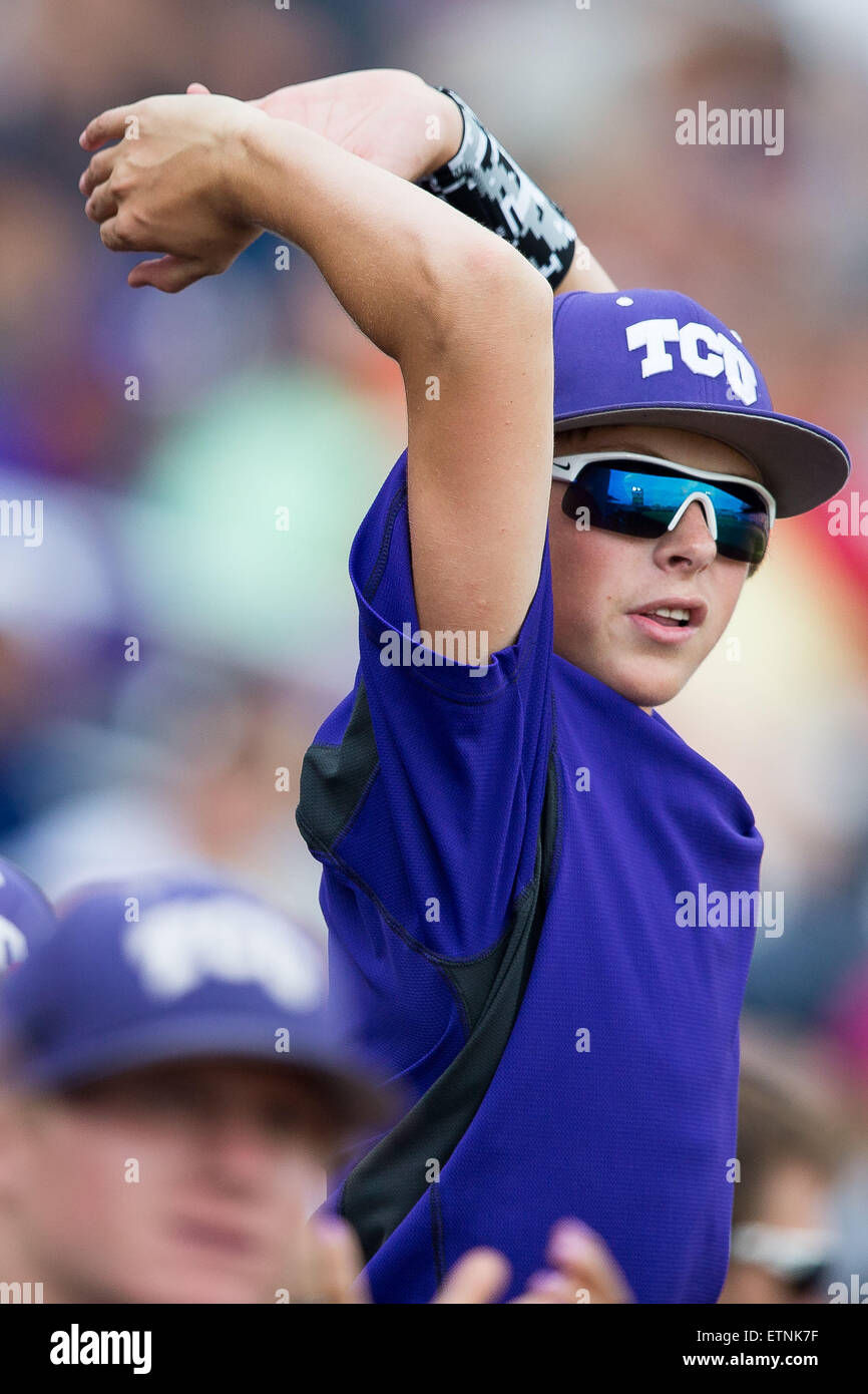 June 14, 2015: Young TCU fan cheers on his team during action during ...