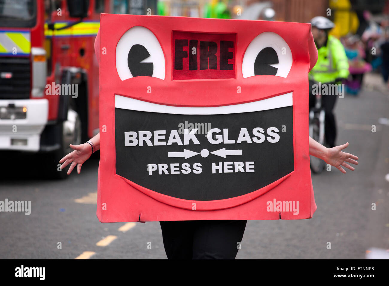 A member of Greater Manchester fire & Rescue service dressed as a break ...