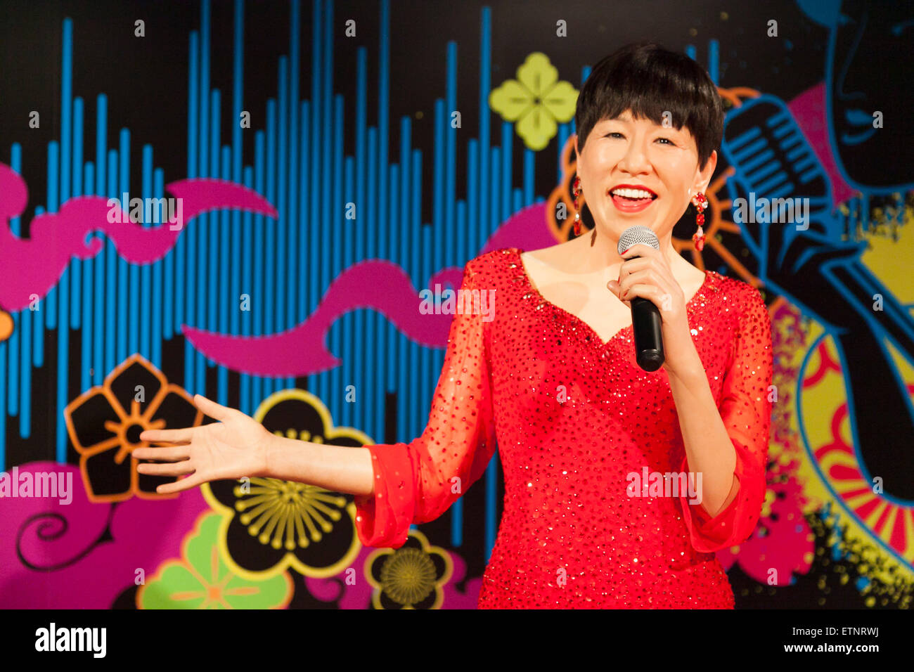 Odaiba, Tokyo. 15th June, 2015. A wax figure of Akiko Wada, Japanese ...