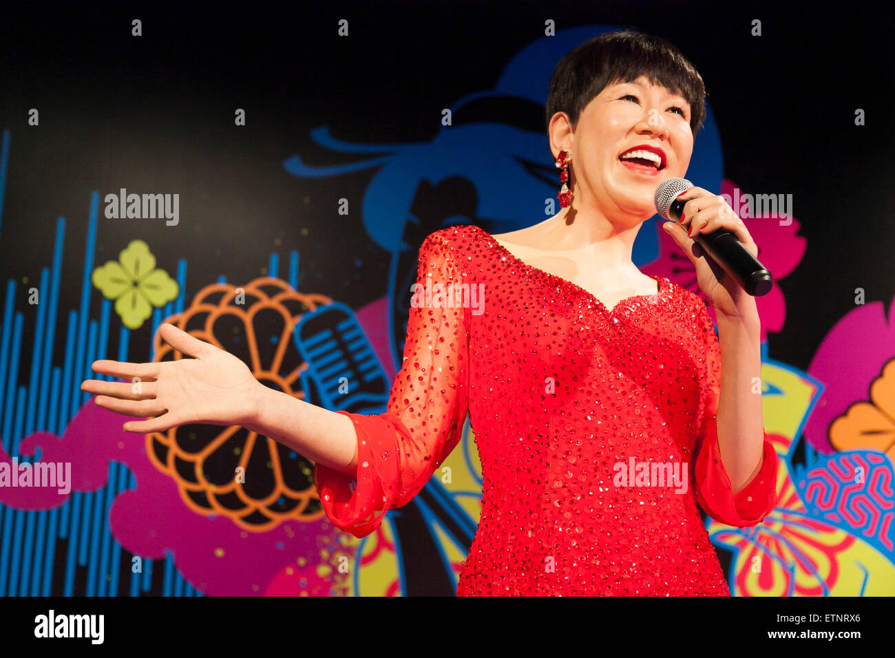 Odaiba, Tokyo. 15th June, 2015. A wax figure of Akiko Wada, Japanese ...