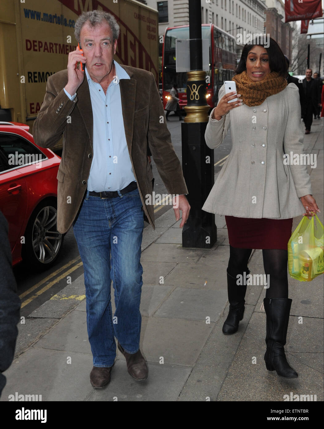 Jeremy Clarkson chats on his mobile phone while out and about in London ...