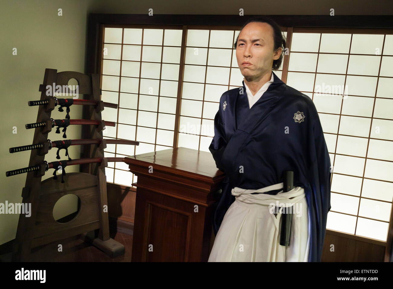 A wax figure of Ryoma Sakamoto, Japanese reformer and samurai on ...