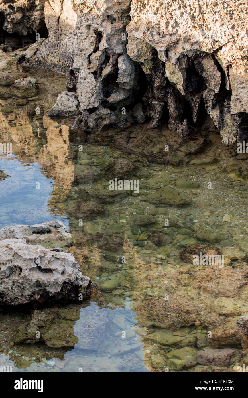 Shoreline view of the ocean water creating pools of water between tides ...