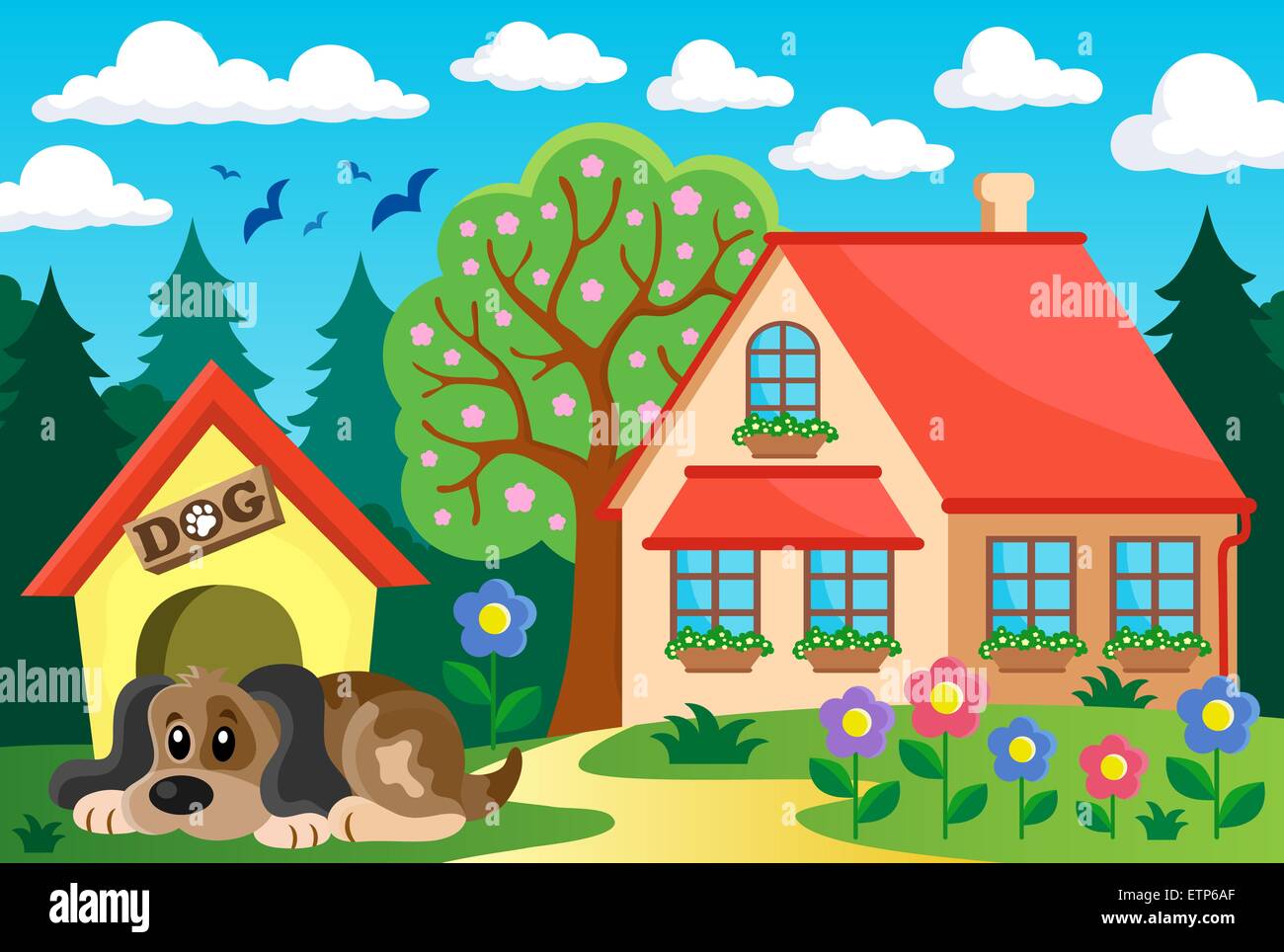 House with dog theme 2 - picture illustration Stock Photo - Alamy