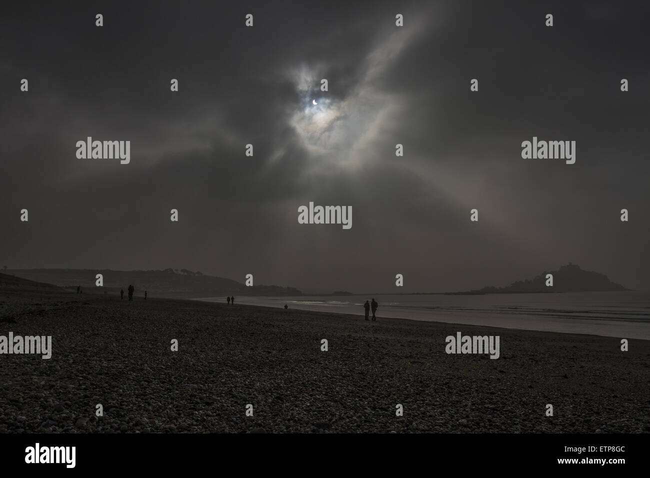 Views of the partial eclipse from St Michael's Mount Featuring: Solar ...
