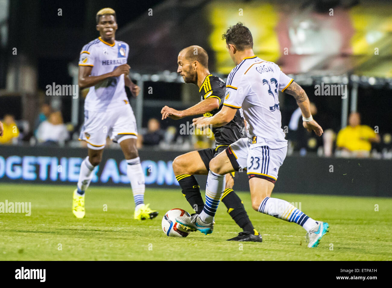 Los Angeles Galaxy defender Dan Gargan (33) and Columbus Crew SC ...