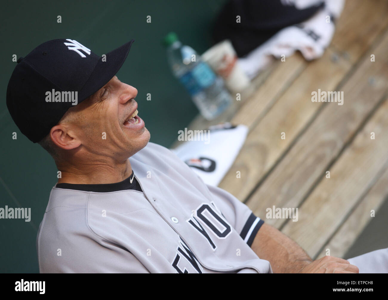 New York Yankees manager Joe Girardi (28) pictured in the dugout prior ...