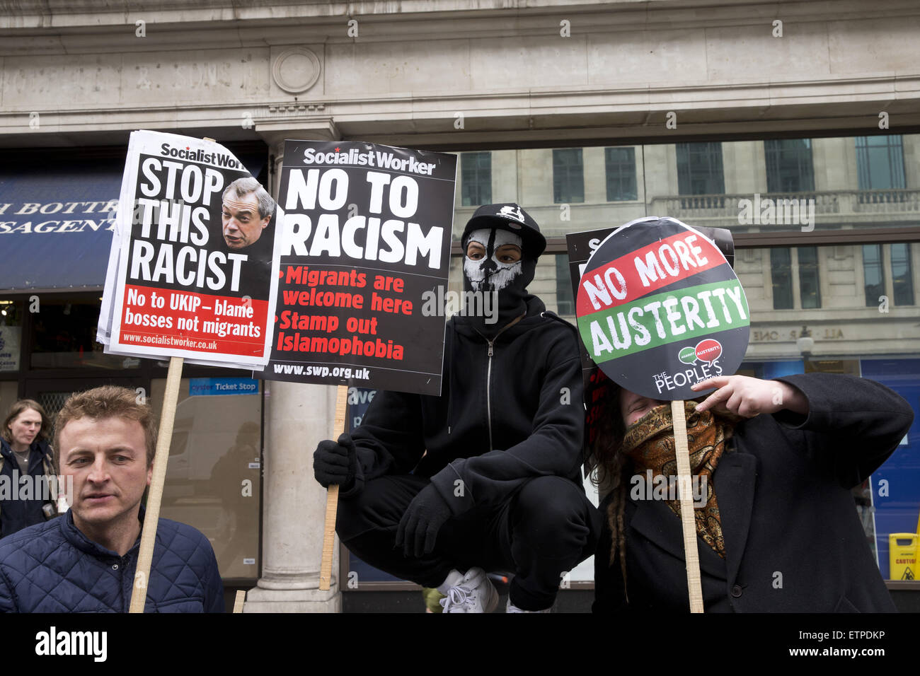 Demonstrators at an Anti-fascist protest in London Featuring: View ...