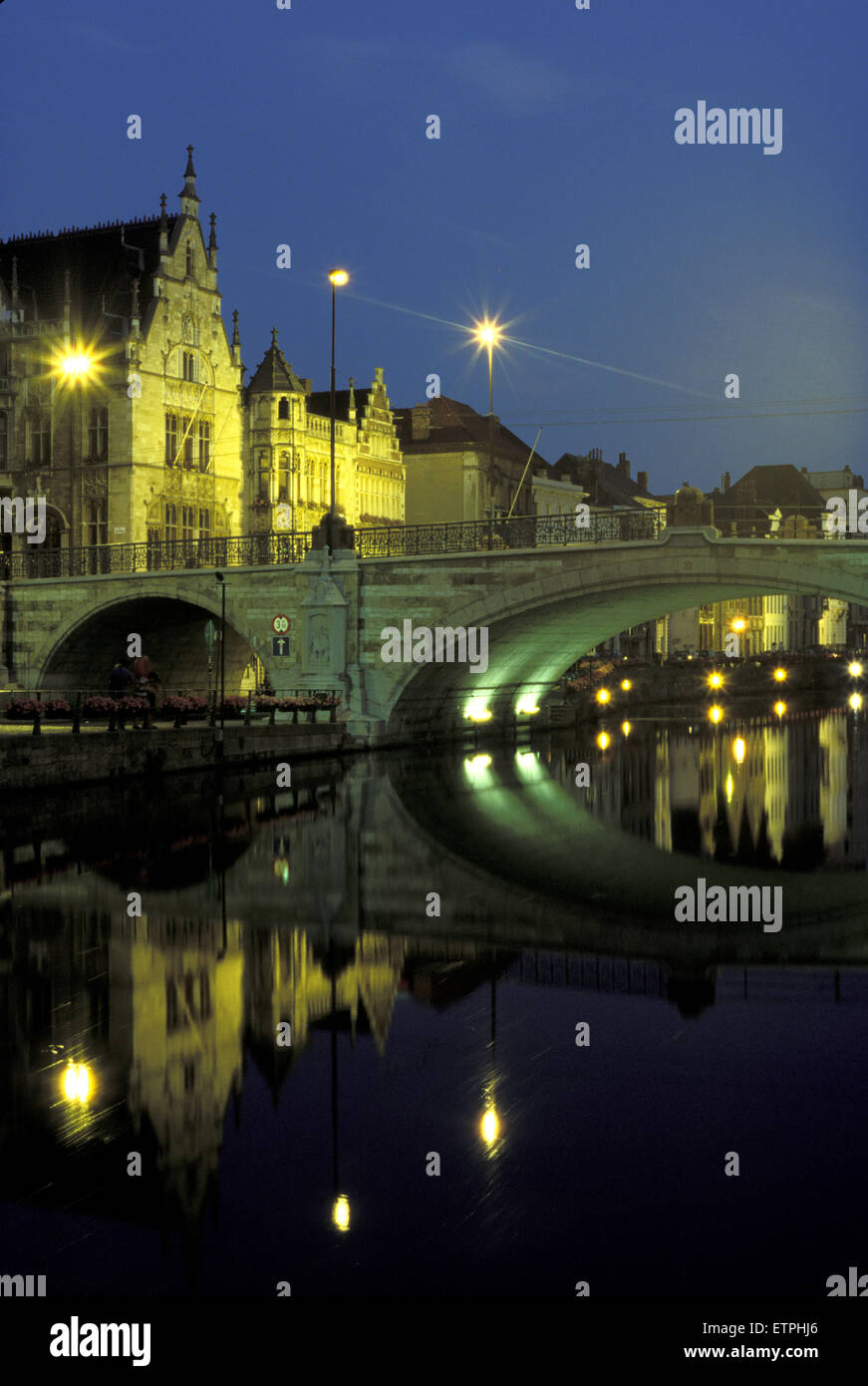 BEL, Belgium, Gent, Saint Michael bridge across the river Leie. BEL ...