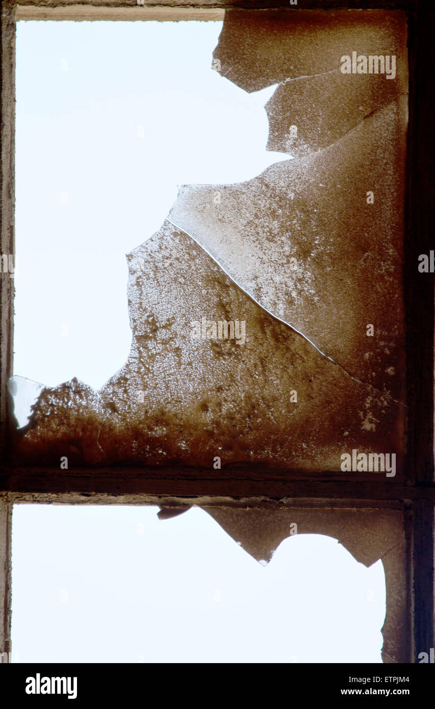 Broken window pane at saltpetre museum of Humberstone, Chile Stock ...