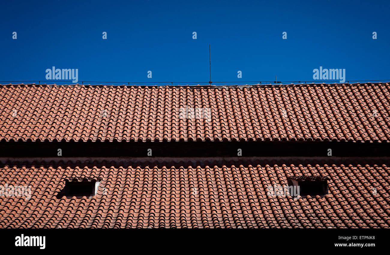 Straight symmetrical lines of red tiled roof Stock Photo - Alamy