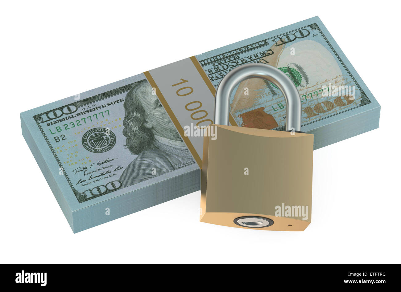 Pack of dollars with lock isolated on white background Stock Photo - Alamy