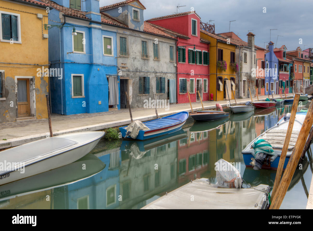 Colorful painted houses at the canal of Burano, Venice, Veneto, Italy ...