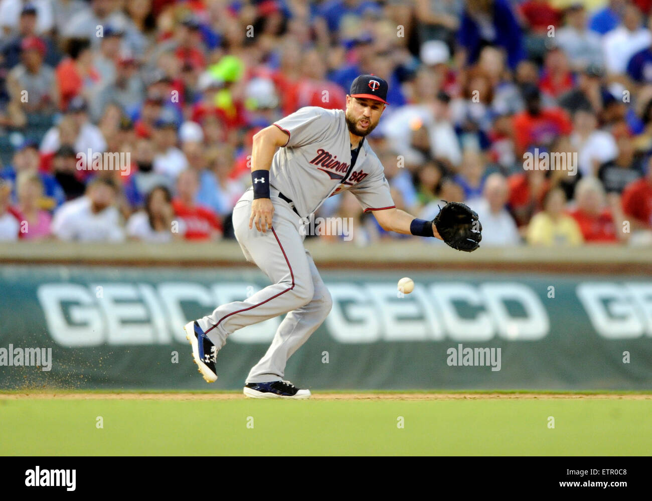 JUN 12, 2015: Minnesota Twins third baseman Trevor Plouffe #24 makes a ...