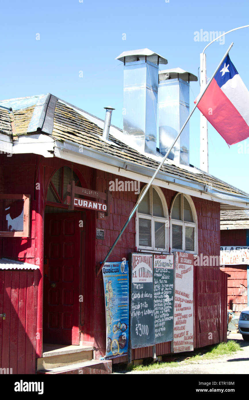 Fast food restaurant with typical Curanto offer in Castro, Chile Stock ...