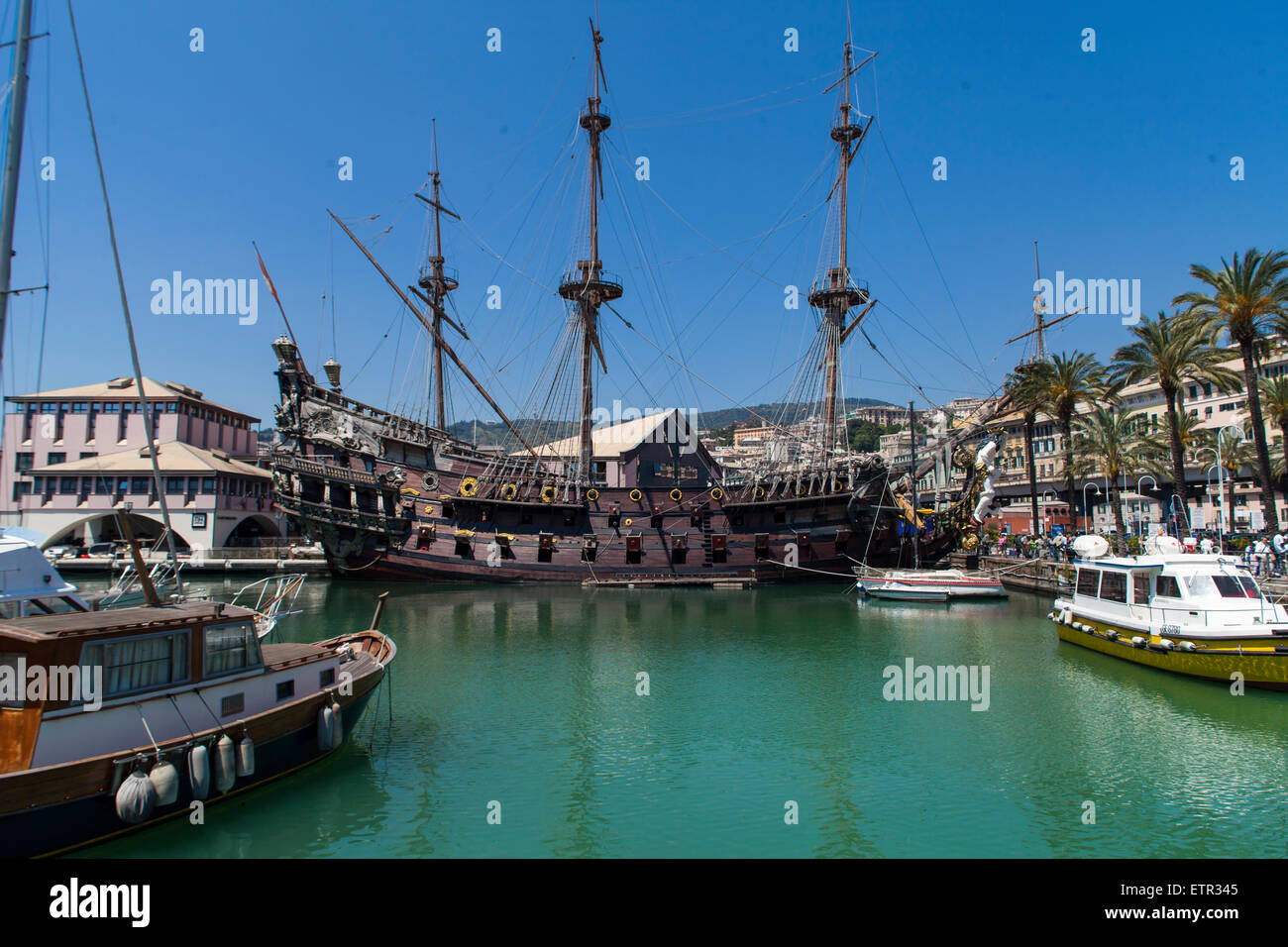 Il Galeone Neptune pirate ship in Genoa, Italy Stock Photo - Alamy