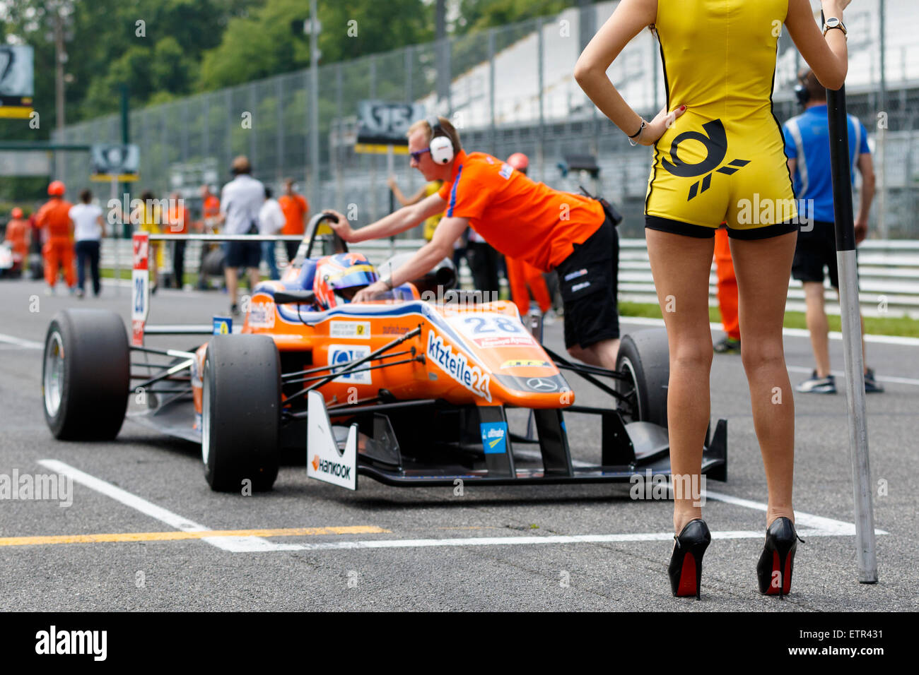Monza, Italy - May 30, 2015: A grid girl poses during the FIA FORMULA 3 ...