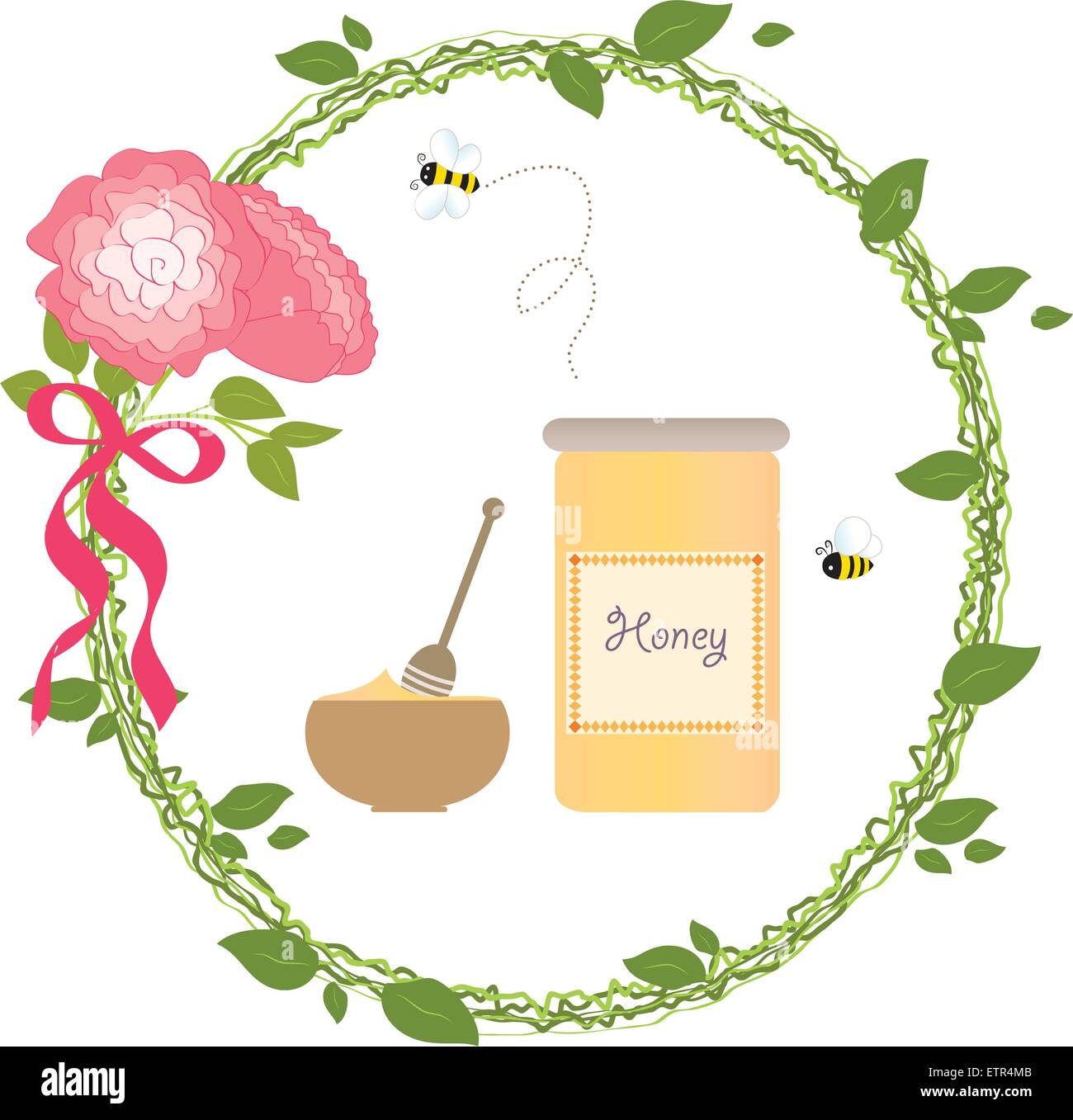 Romantic Wreath Rose Flower Bio Honey Bee Gold Vector Illustration ...