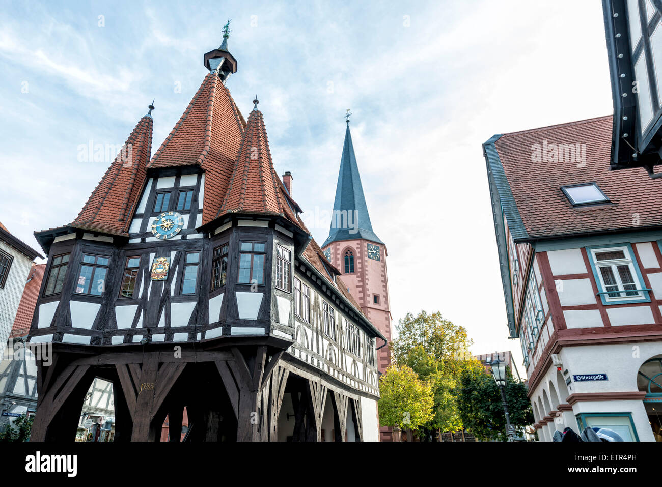 Hesse, Germany, Michelstadt, The historical Michelstadt city hall in ...