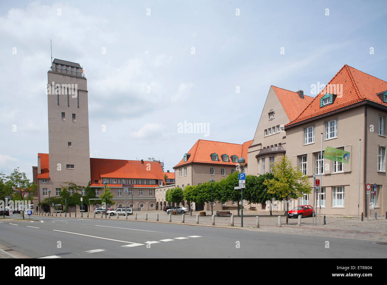 Delmenhorst, city hall with water tower Stock Photo - Alamy