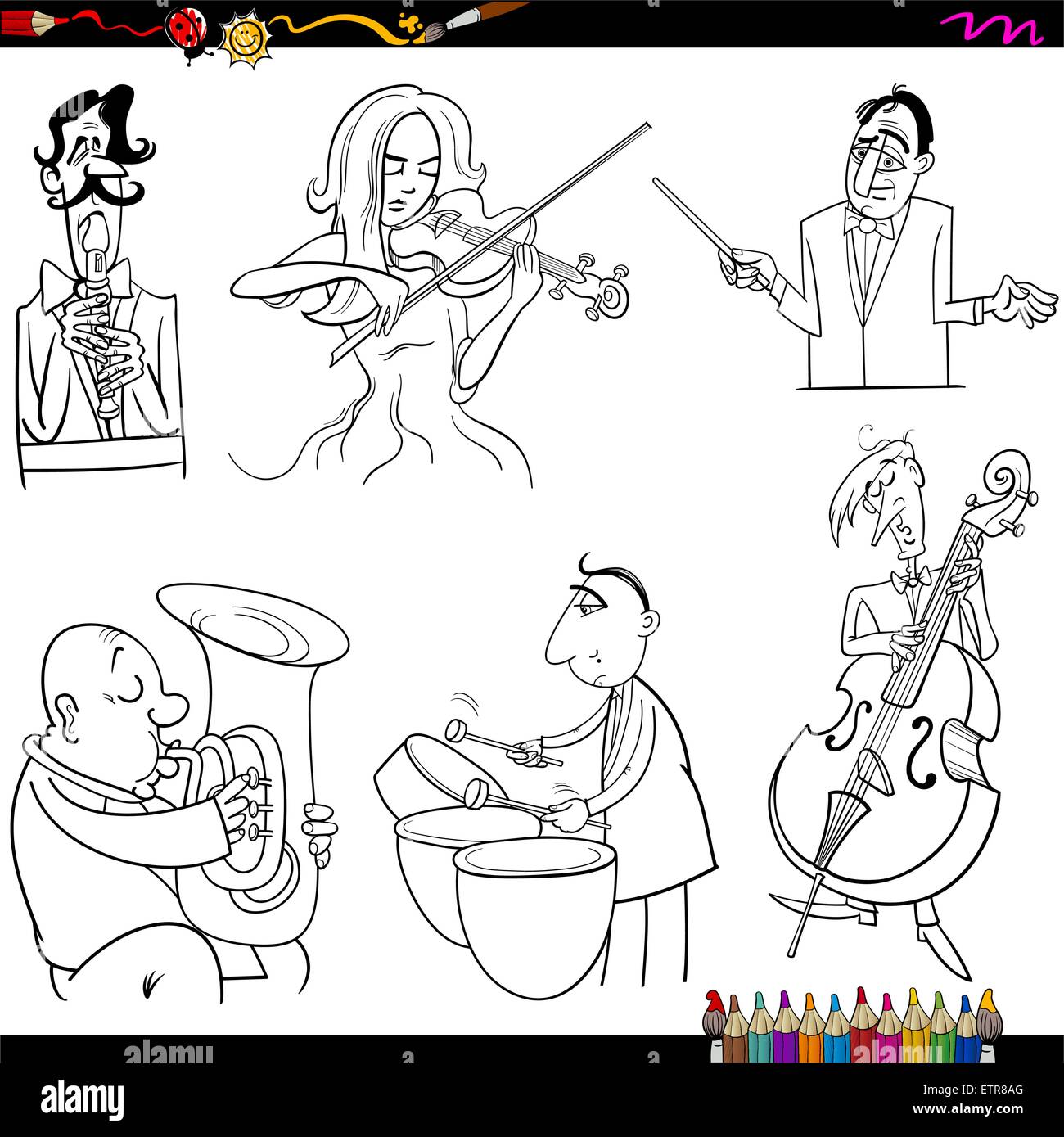 Coloring Book Cartoon Illustration of Musicians Playing Musical ...