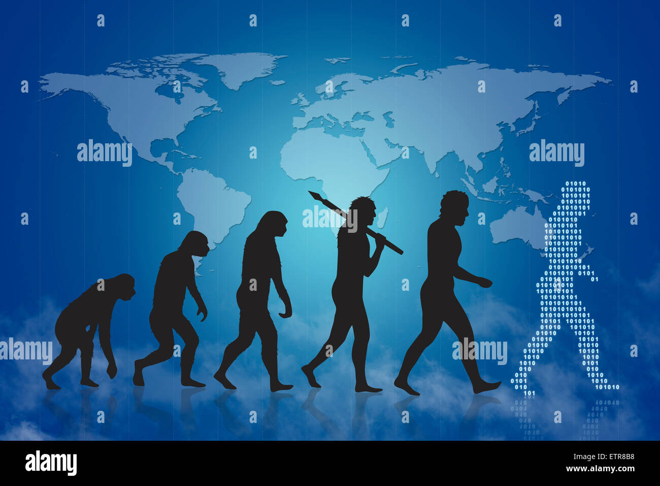 Success abstract futuristic computer language caveman people ape monkey ...