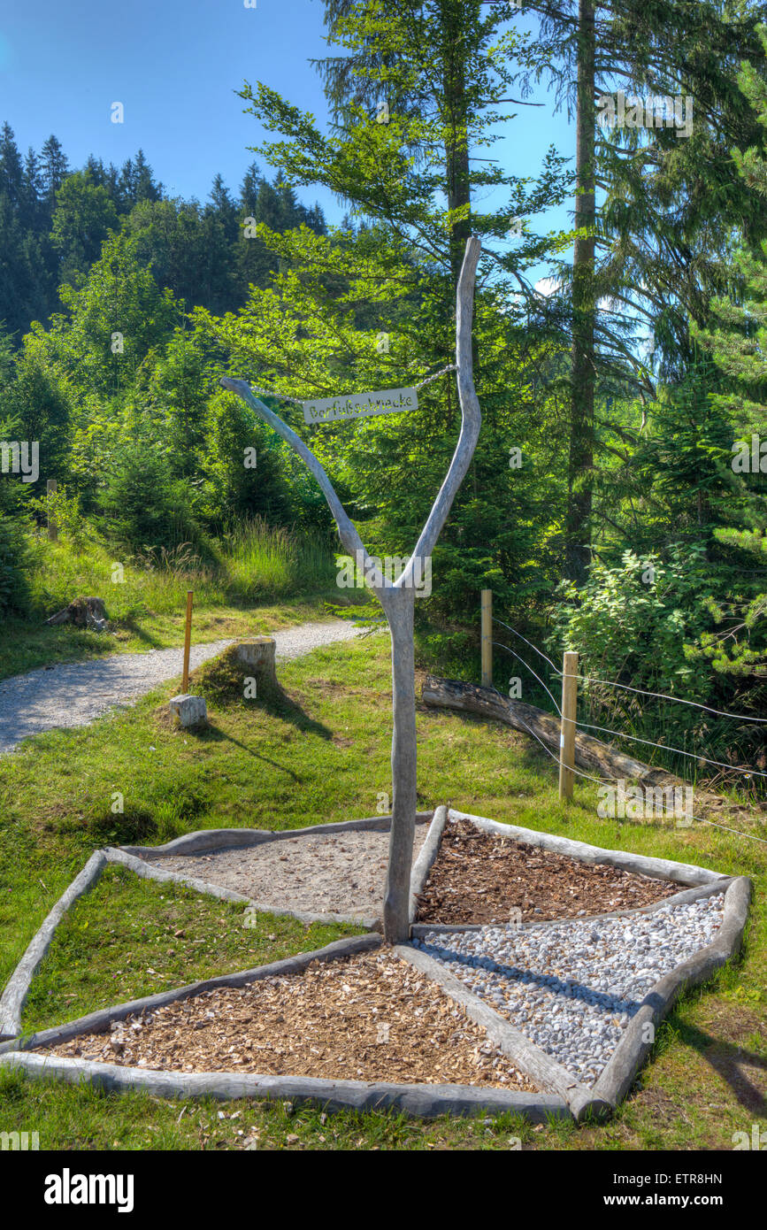 Kneipp area, barefoot trail, river Isar, near Krün, Upper Bavaria ...