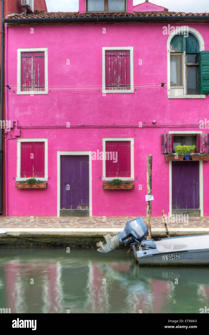 Colorful painted houses at the canal of Burano, Venice, Veneto, Italy ...