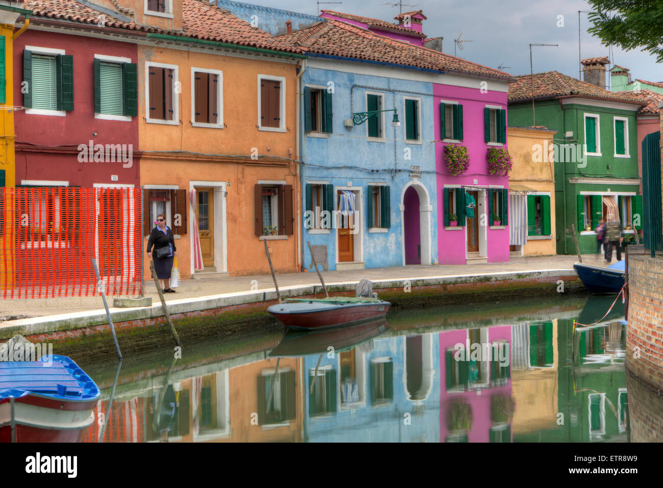 Colorful painted houses at the canal of Burano, Venice, Veneto, Italy ...