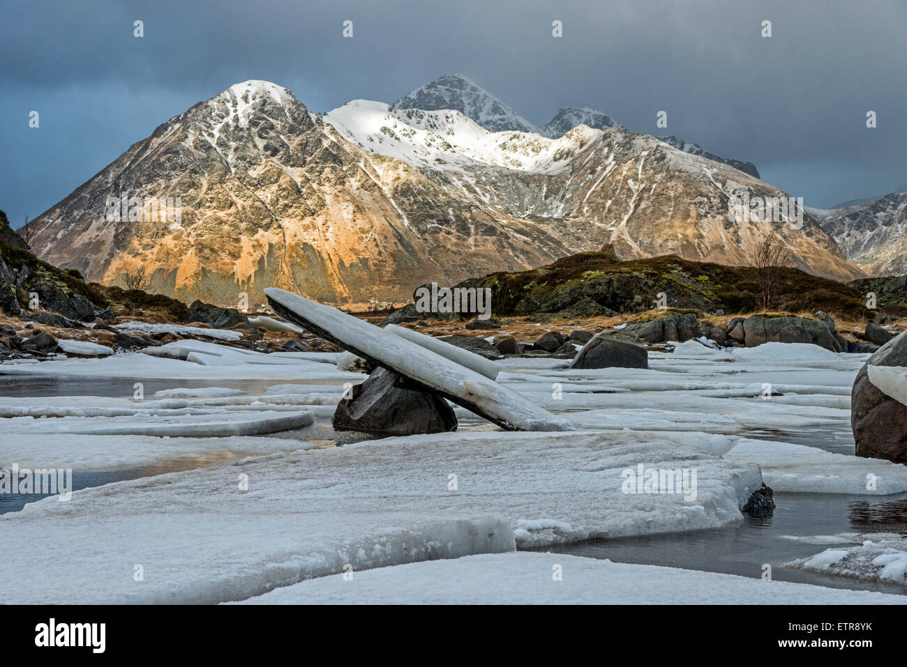 Ice floes, mountain scenery, Lofoten Stock Photo - Alamy