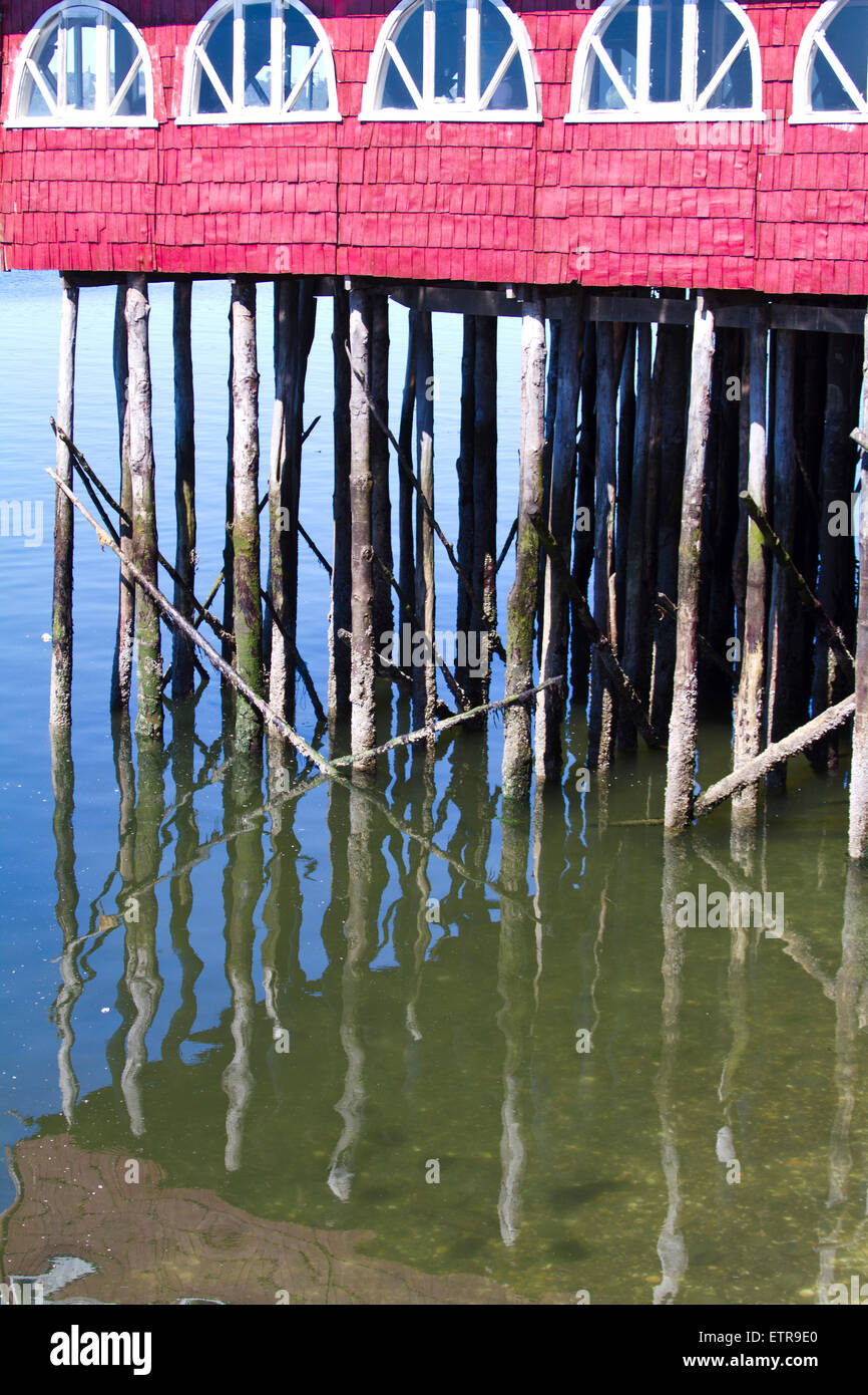 Wooden building on stilts Palafito in Castro, Chiloe, Chile Stock Photo ...