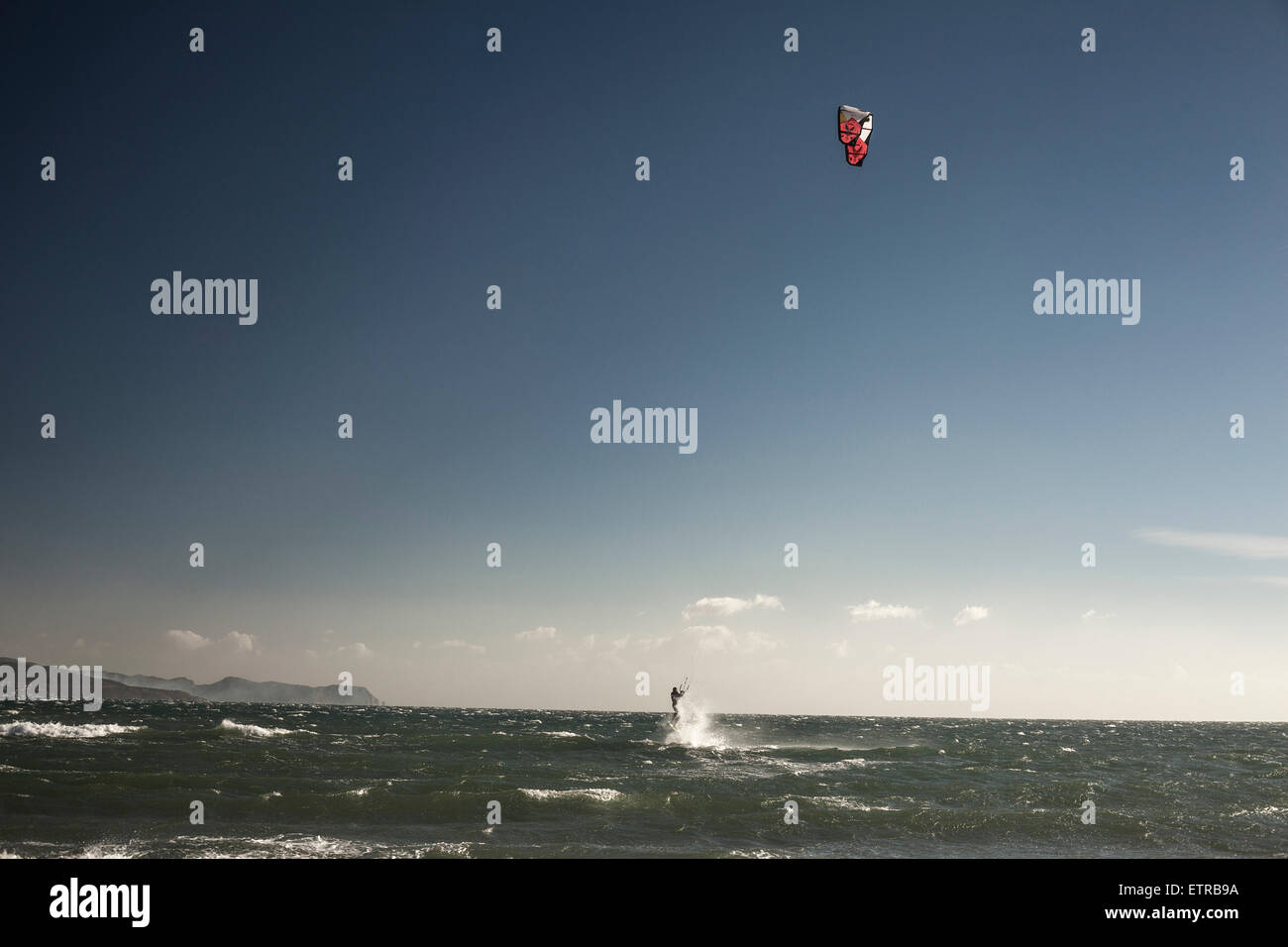Kite Surfer on water, costa Brava, Girona, Spain, Europe, mountain ...