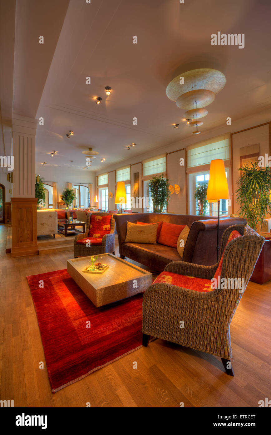 Tea room, Elmau castle (Schloss Elmau), Upper Bavaria, Bavaria, Germany ...