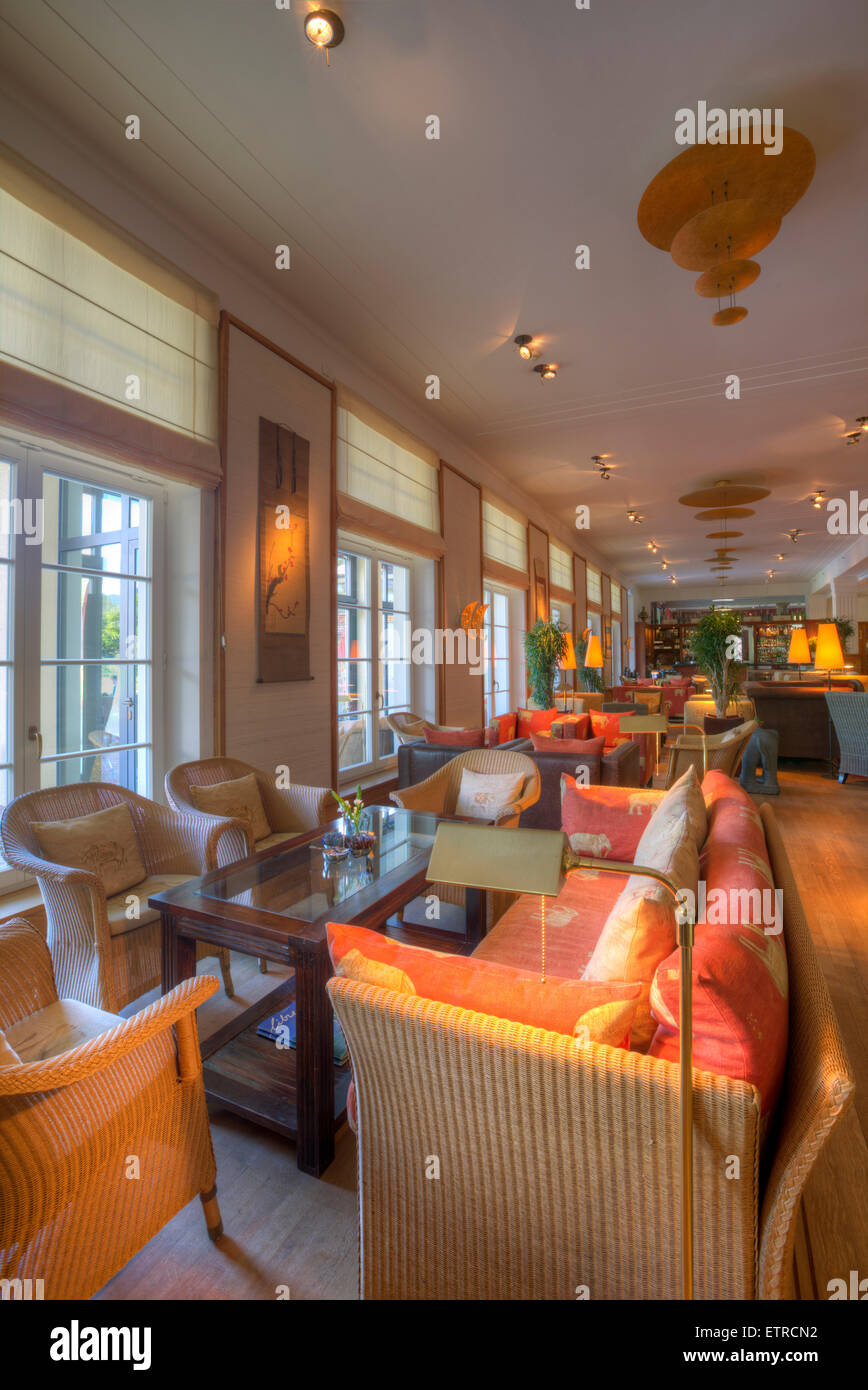 Tea room, Elmau castle (Schloss Elmau), Upper Bavaria, Bavaria, Germany ...