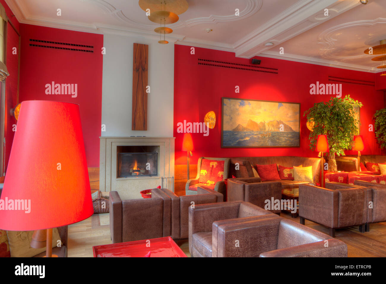 Fireside Bar, Elmau castle (Schloss Elmau), Upper Bavaria, Bavaria ...