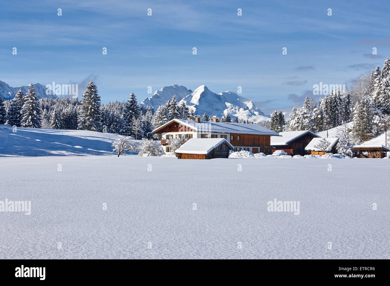 Germany, Bavaria, Upper Bavaria, winter scenery near Klais Stock Photo ...