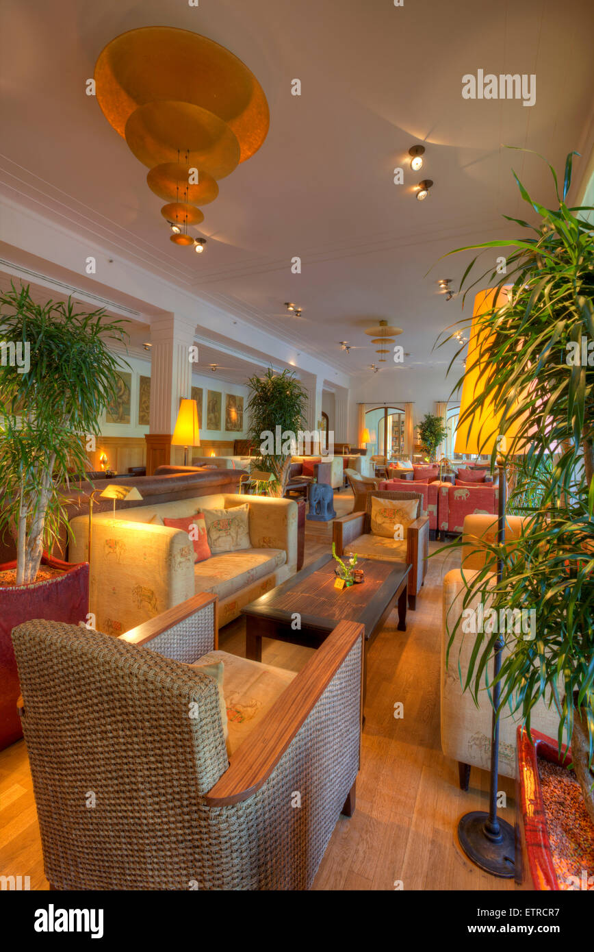 Tea room, Elmau castle (Schloss Elmau), Upper Bavaria, Bavaria, Germany ...