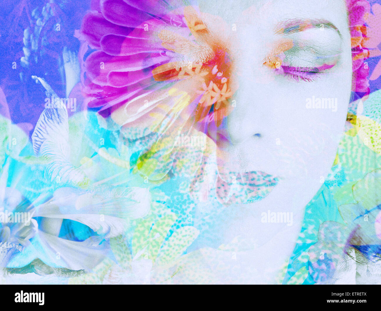 Collage close up portraits layered flowers hi-res stock photography and ...