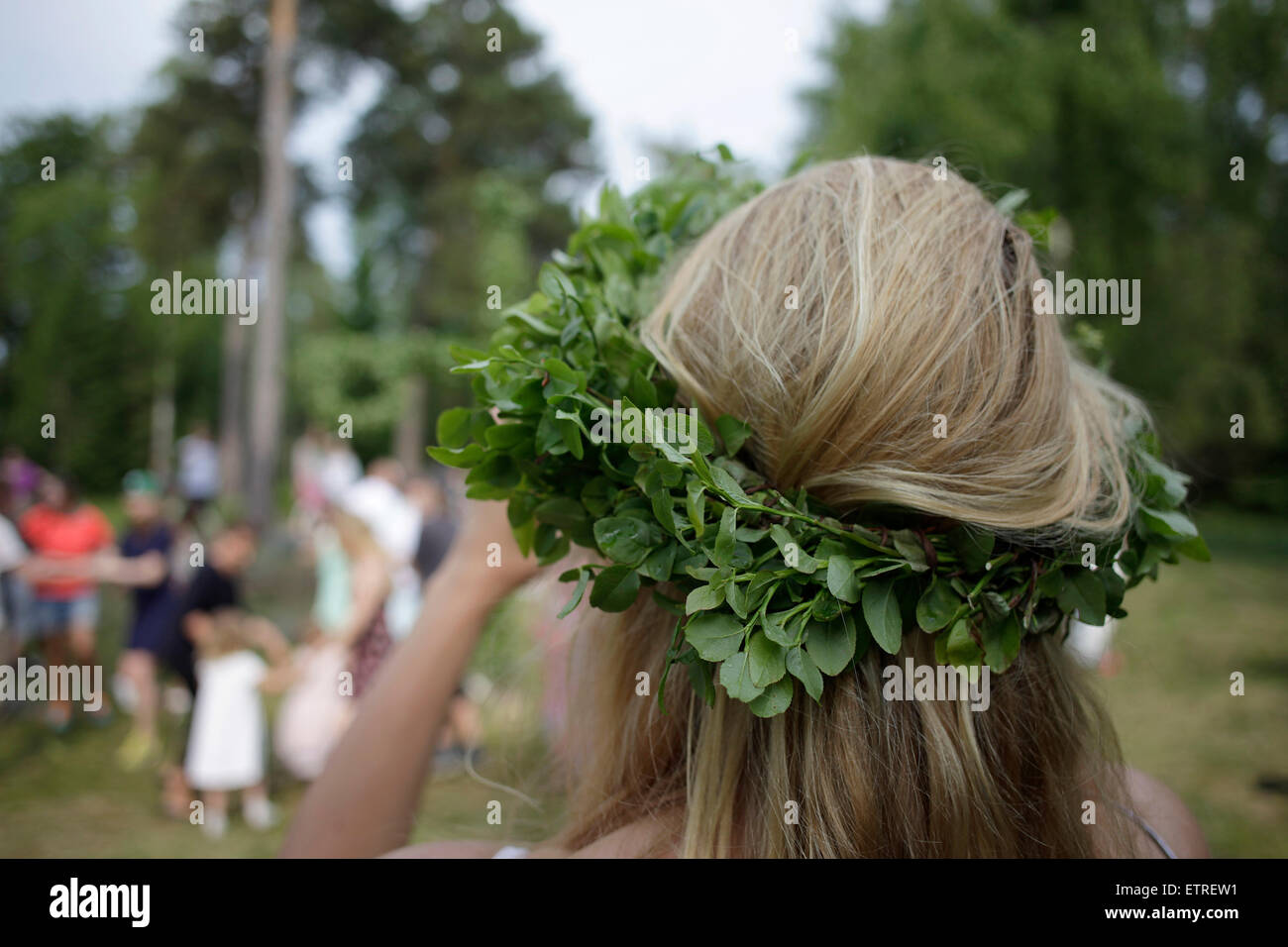 Sweden, Stockholm archipelago, Midsummer, girl, floral wreath Stock ...
