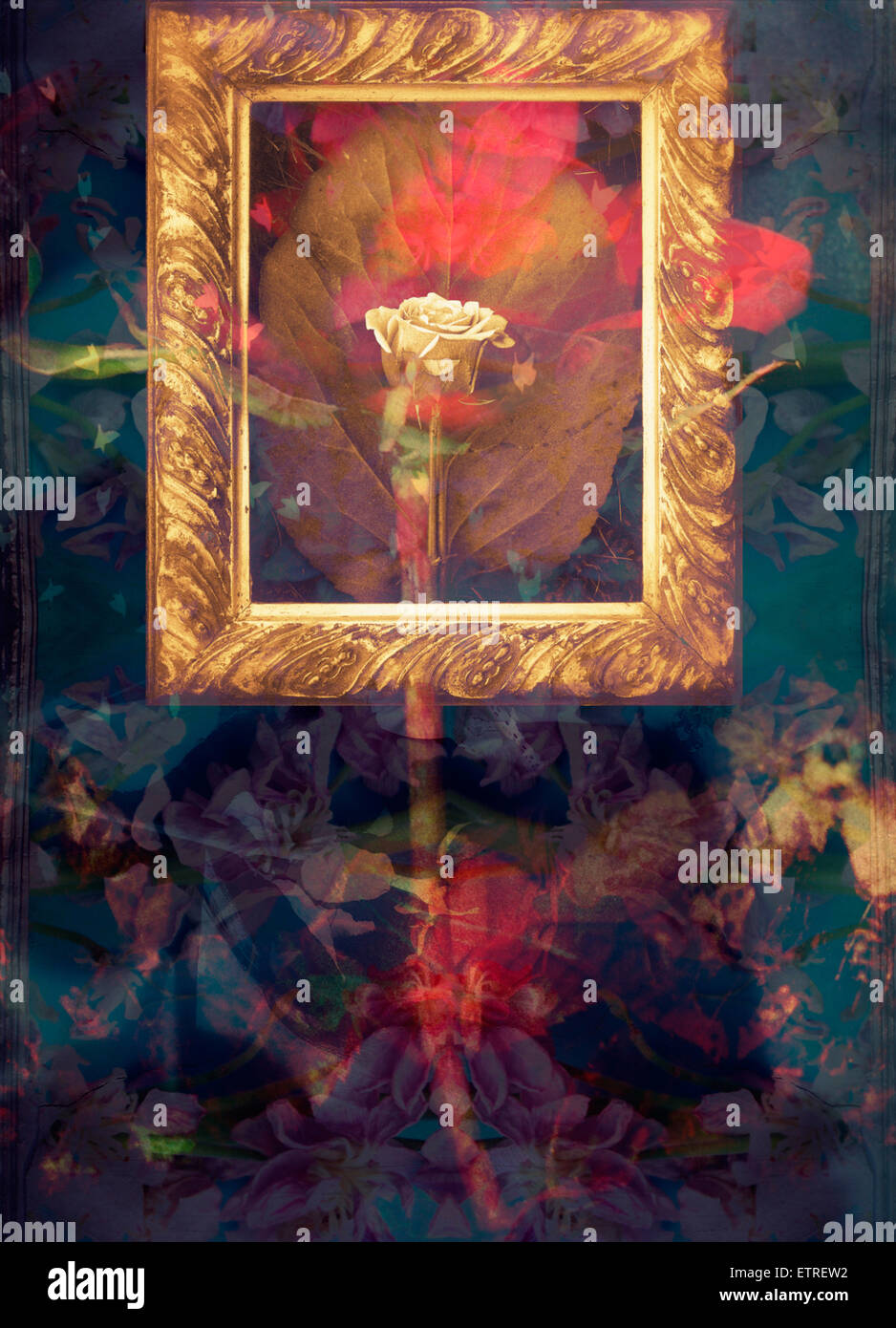 a Floral Montage from roses in a golden frame Stock Photo - Alamy