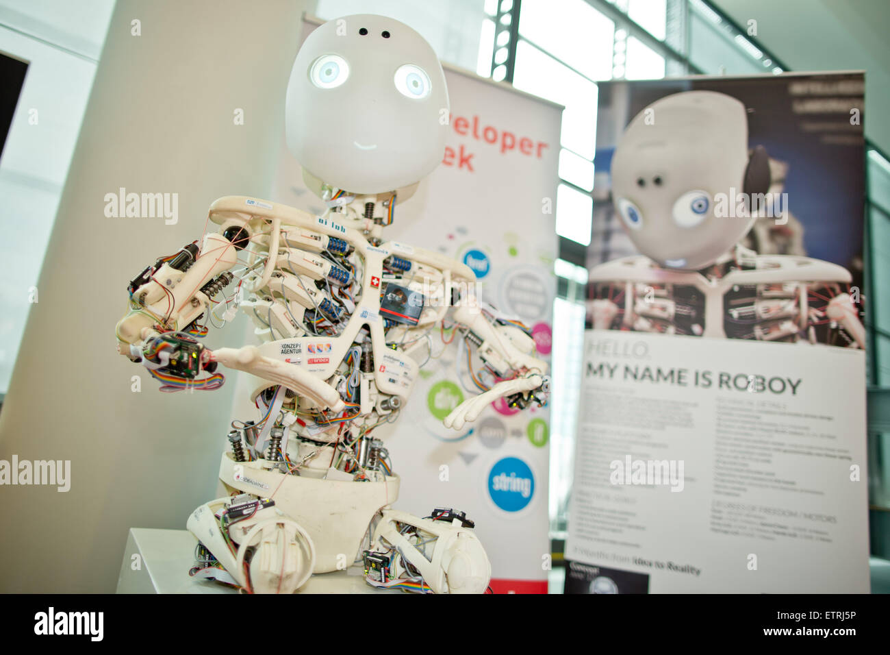 A humanoid robot named 'Roboy' is presented during the 'DWX - Developer ...